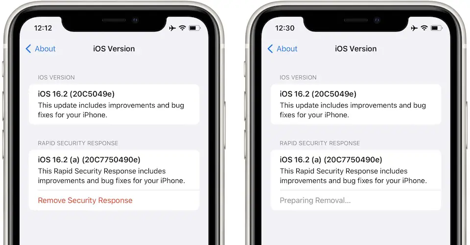 [iOS 16.2 B3]: You can Uninstall Security Response in Settings -> About ...